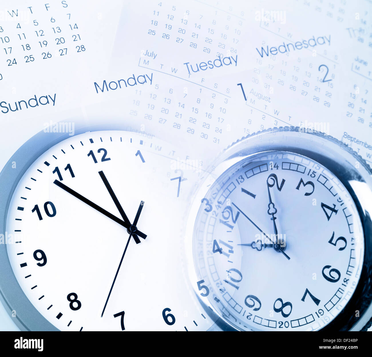 Clock faces and calendars composite Stock Photo - Alamy