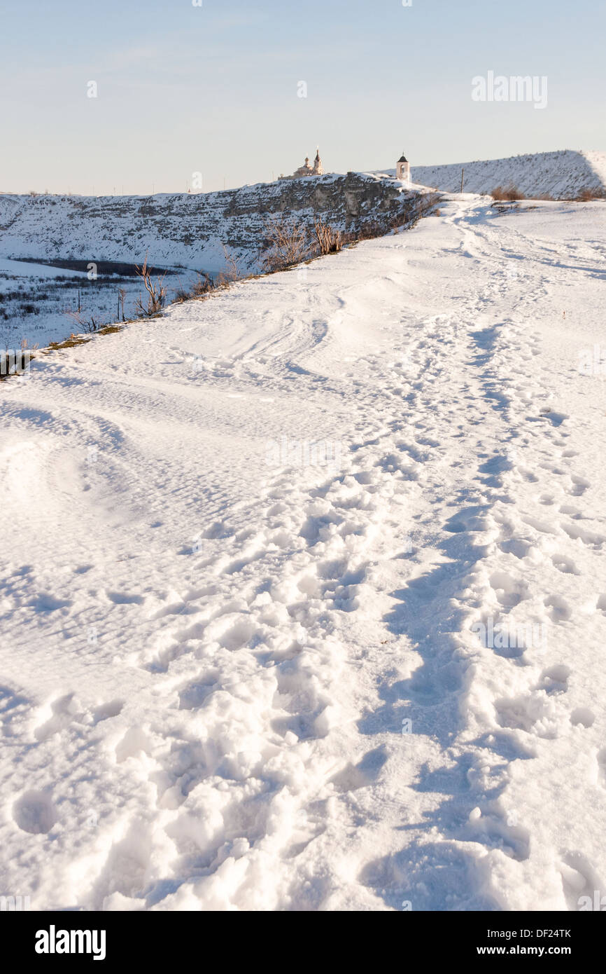 winter snow road to old Orhei Vechi monastery in Moldova Stock Photo ...
