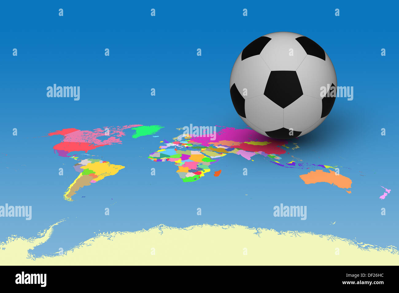3D model of football on World and countries map to presented about ...