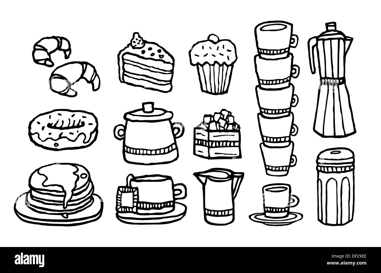 Coffee and sweet food / Handwritten cafe stuff set Stock Photo - Alamy