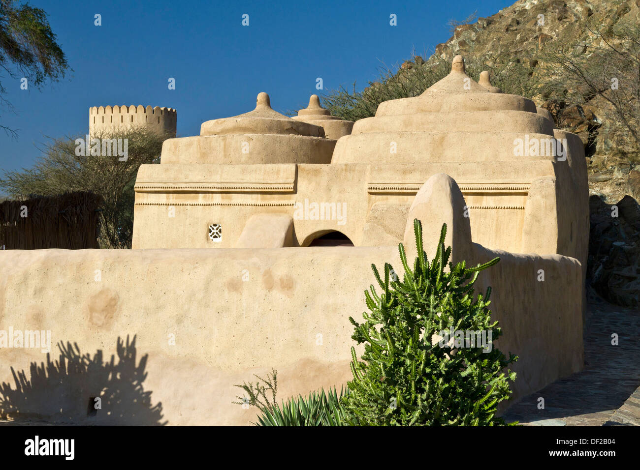 The Al-Bidyah Mosque and Portuguese watchtower in Fujairah, UAE Stock ...