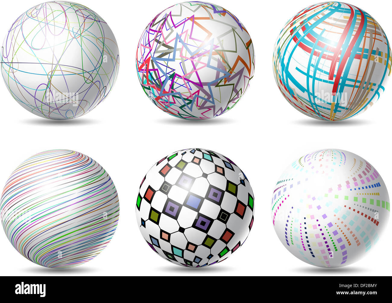 Collection of six spheres with various abstract designs Stock Photo - Alamy