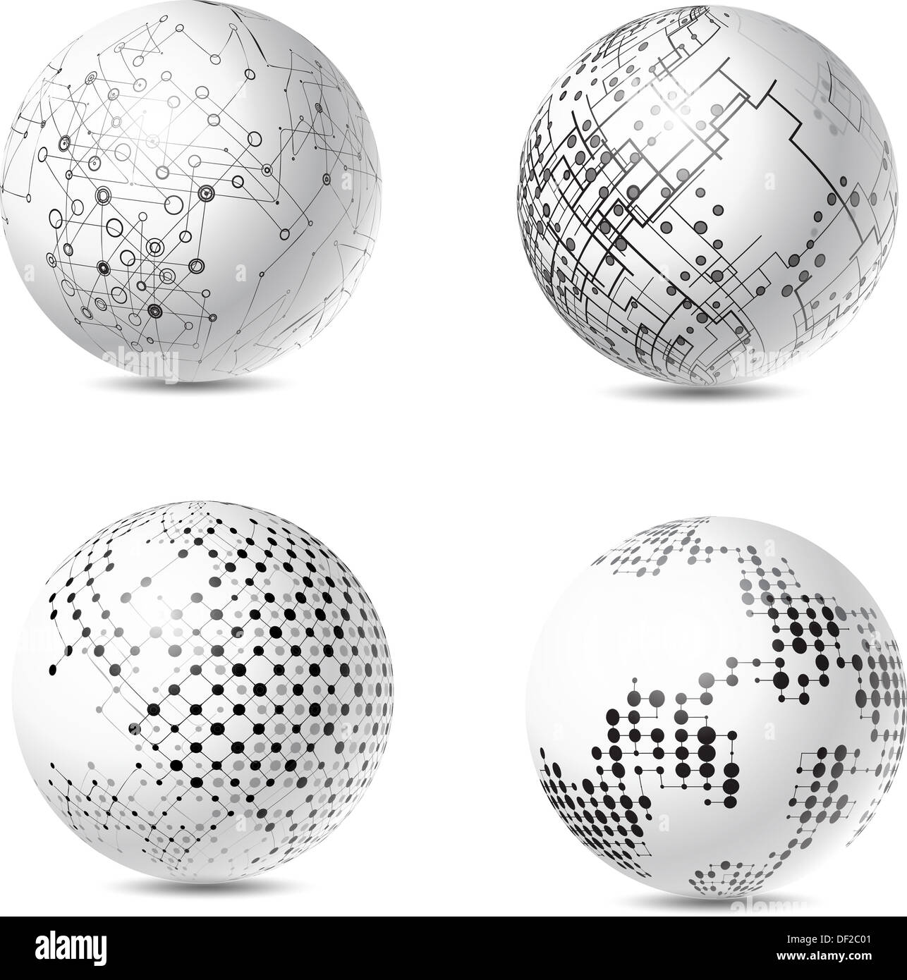 Collection of four spheres with abstract futuristic style designs Stock ...