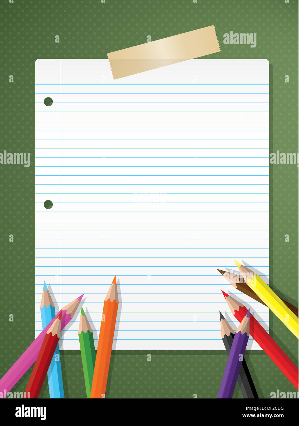 Back to school background with lined paper and coloured pencils Stock ...
