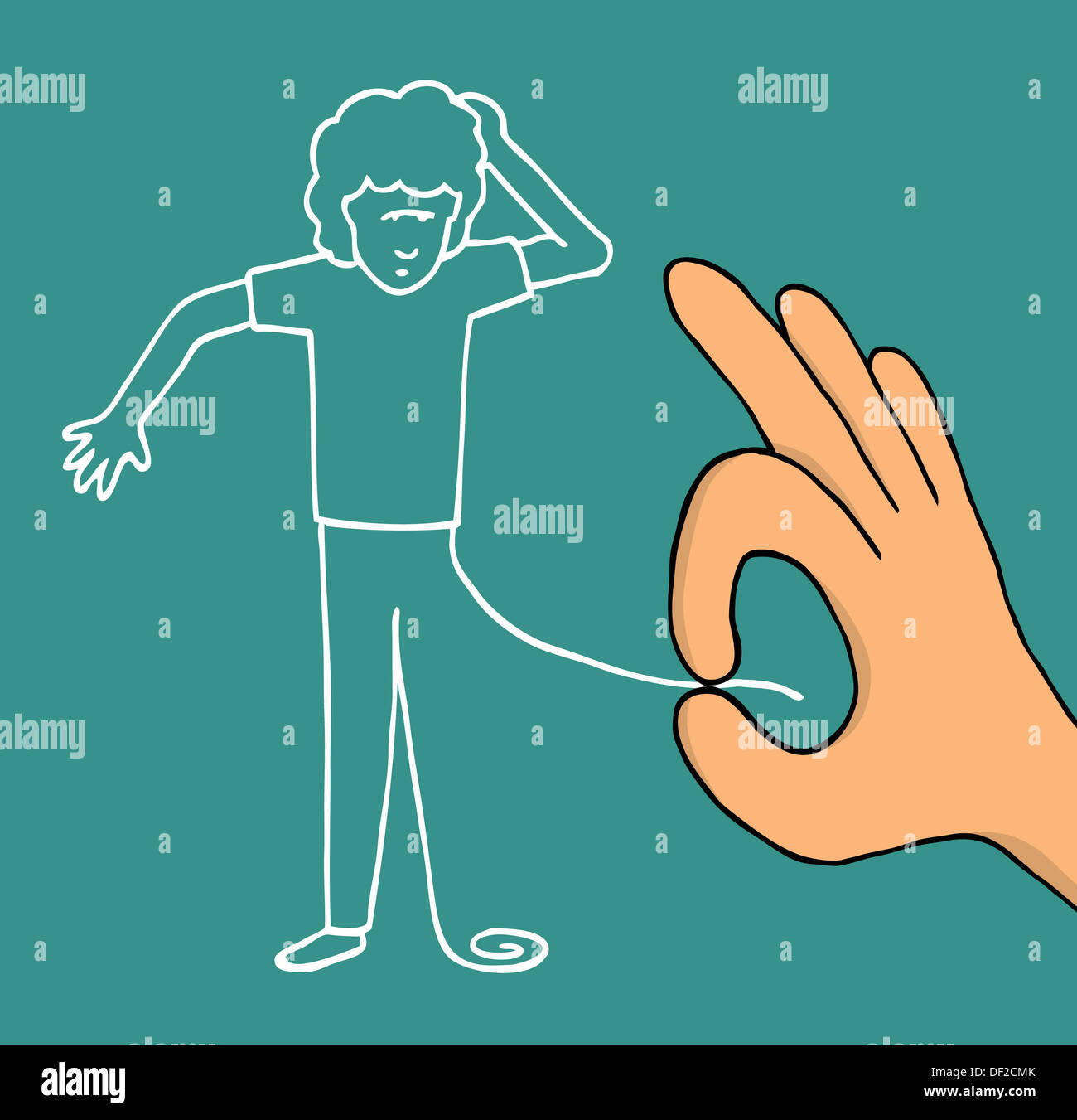 Hand pulling character thread Stock Photo - Alamy