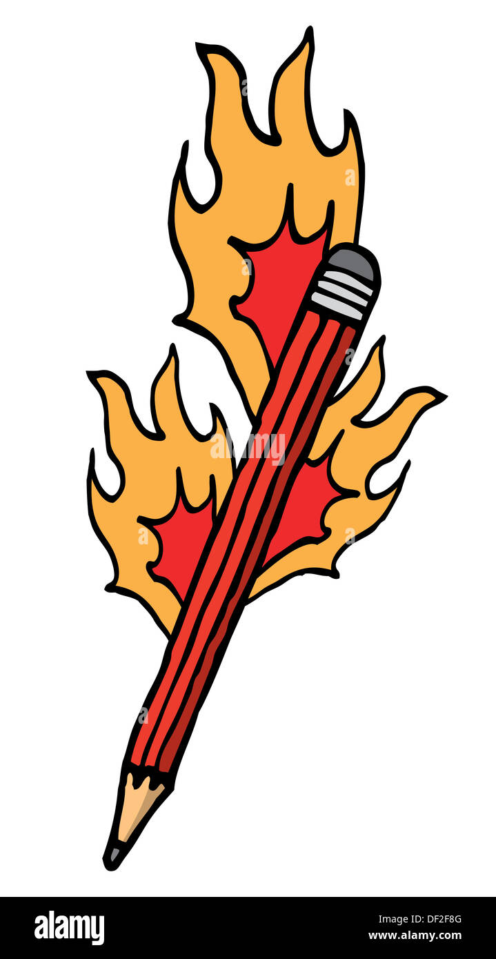 Cartoon pencil on fire Stock Photo - Alamy