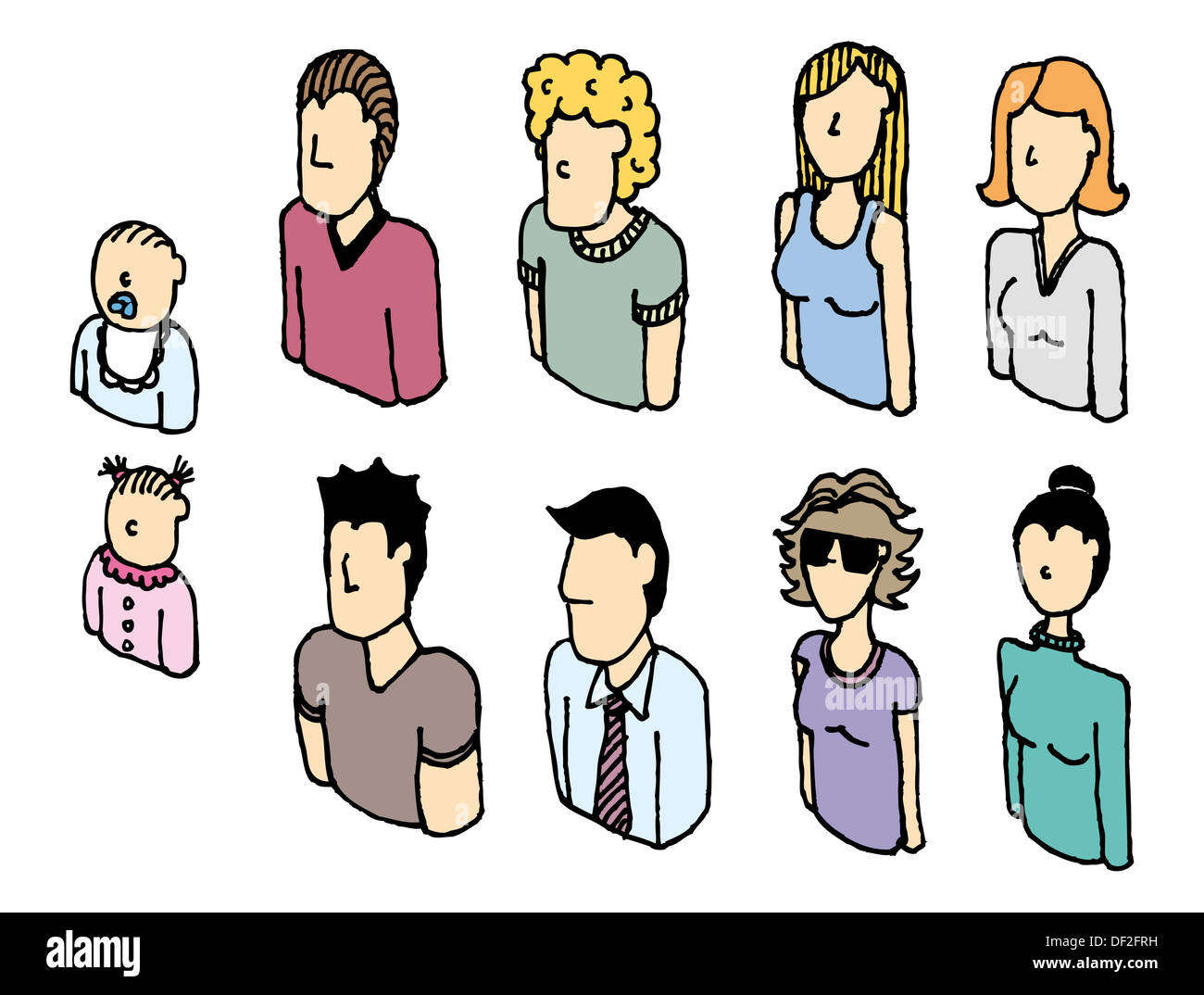 Colorful people vector icon set / Lineart avatars Stock Photo - Alamy
