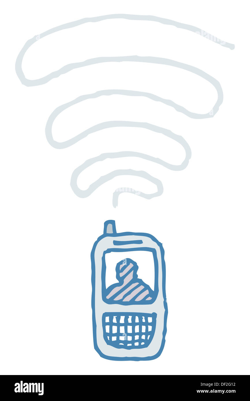 Vector cell phone with wave signal Stock Photo - Alamy