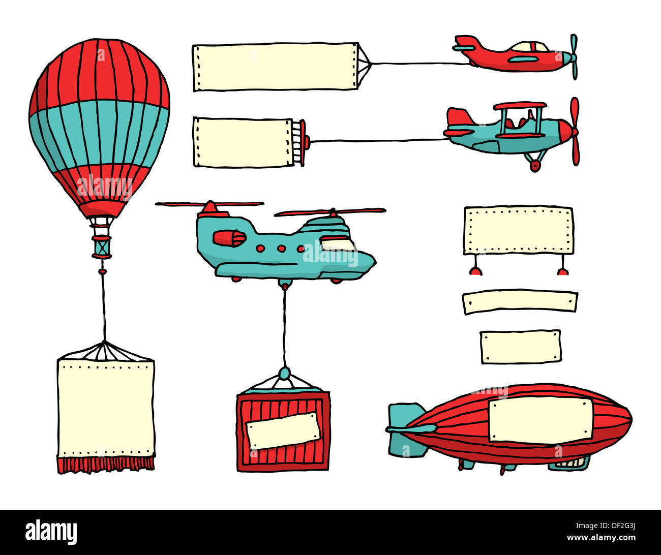 Cartoon set of air vehicles with banners Stock Photo - Alamy