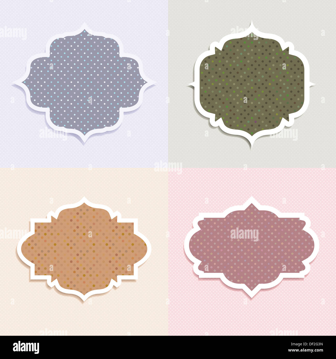 Collection of four different polka dot themed labels Stock Photo - Alamy