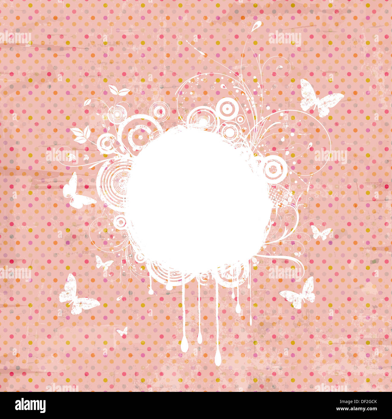 Decorative vintage grunge polka dot background with butterflies Stock ...