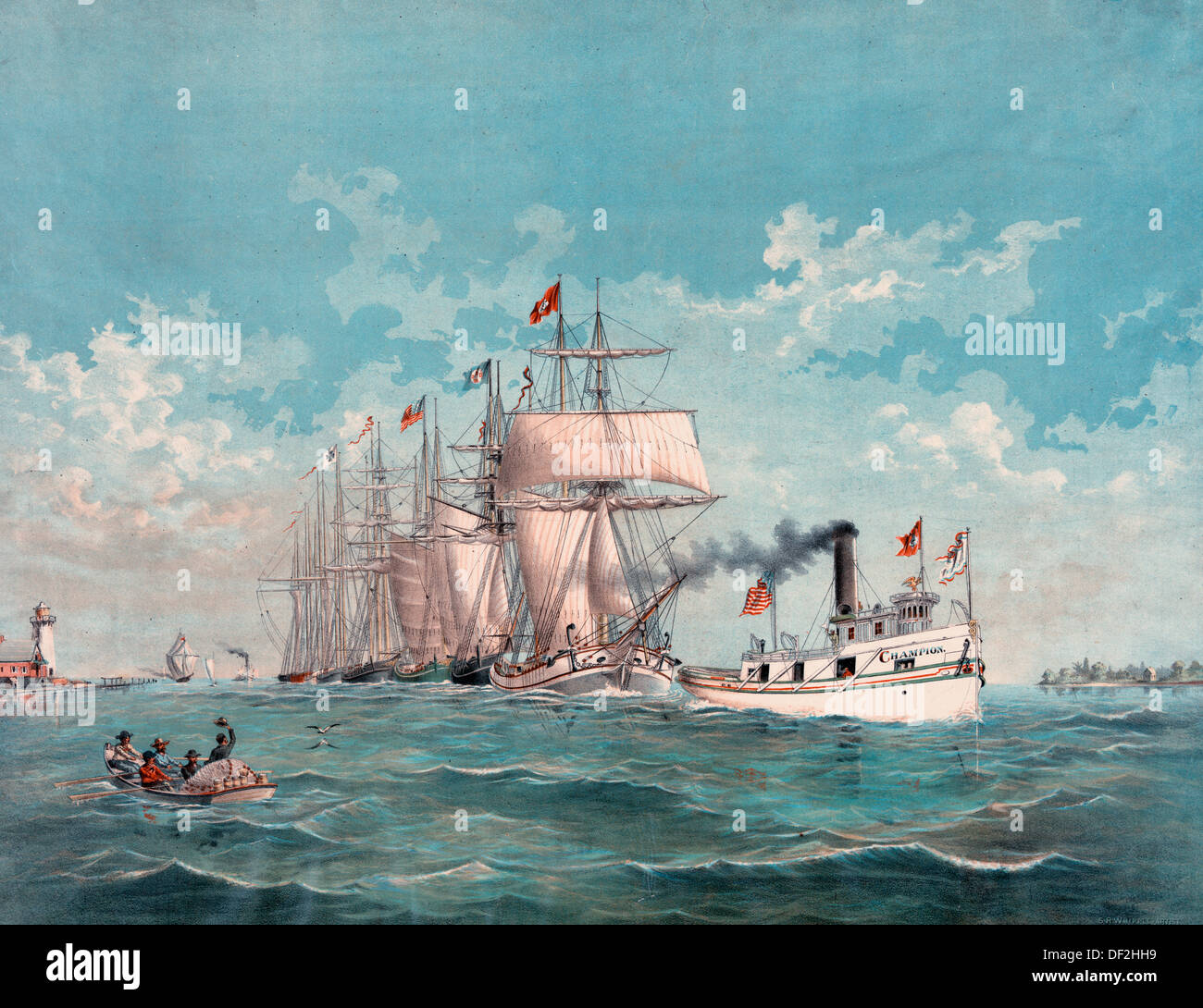 Fishing fleet leaving harbor, circa 1882 Stock Photo - Alamy