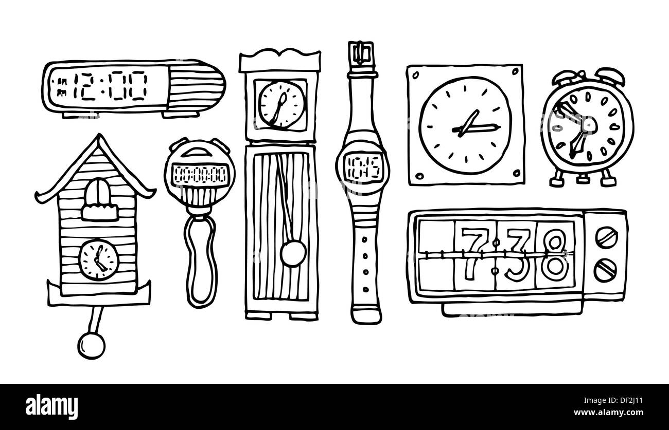 Vector cartoon illustration clocks Cut Out Stock Images & Pictures - Alamy