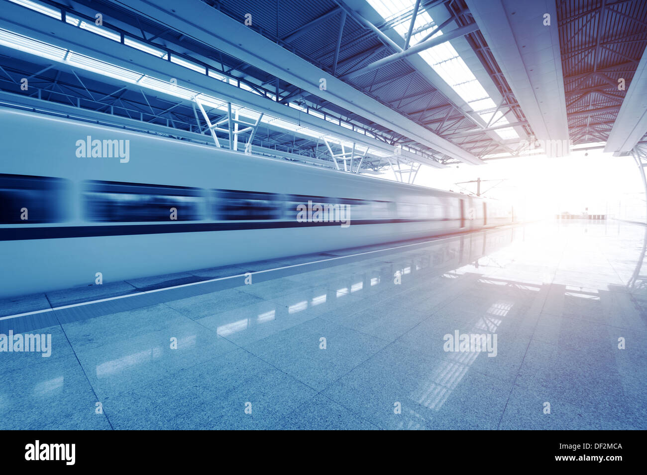 train stop at railway station Stock Photo - Alamy