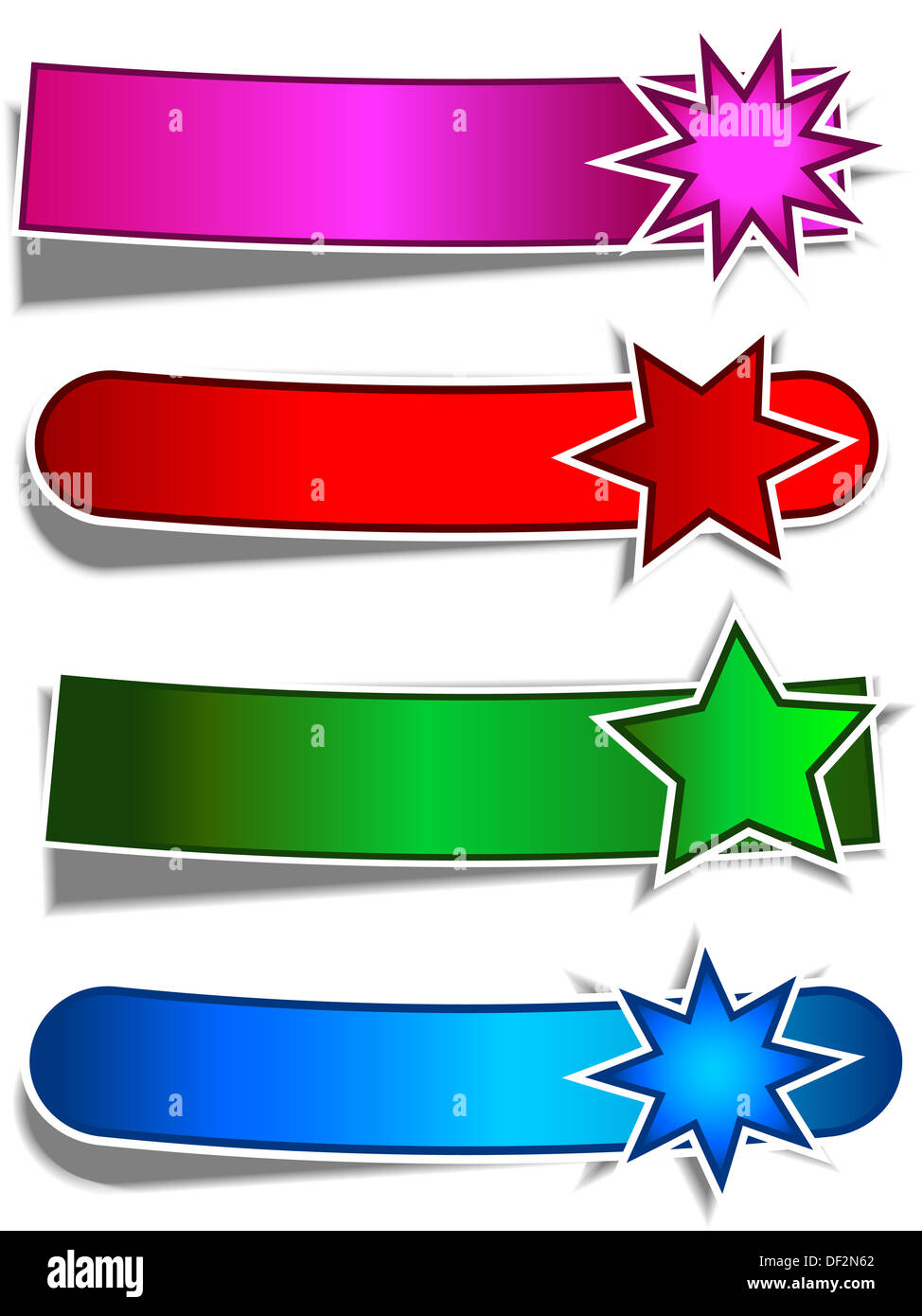 Collection of four brightly coloured star banners Stock Photo - Alamy