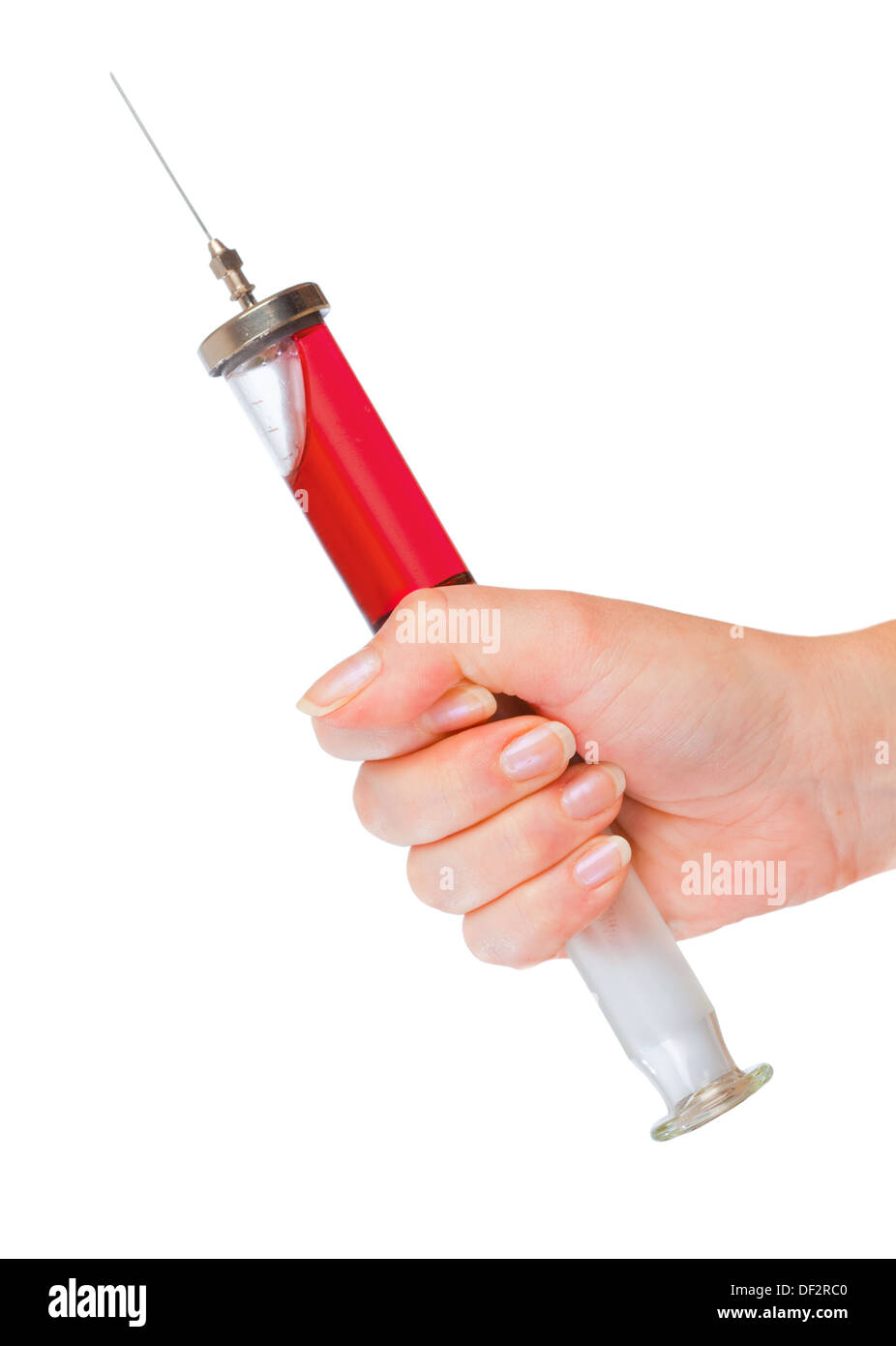Glass syringe in a hand on the white Stock Photo - Alamy