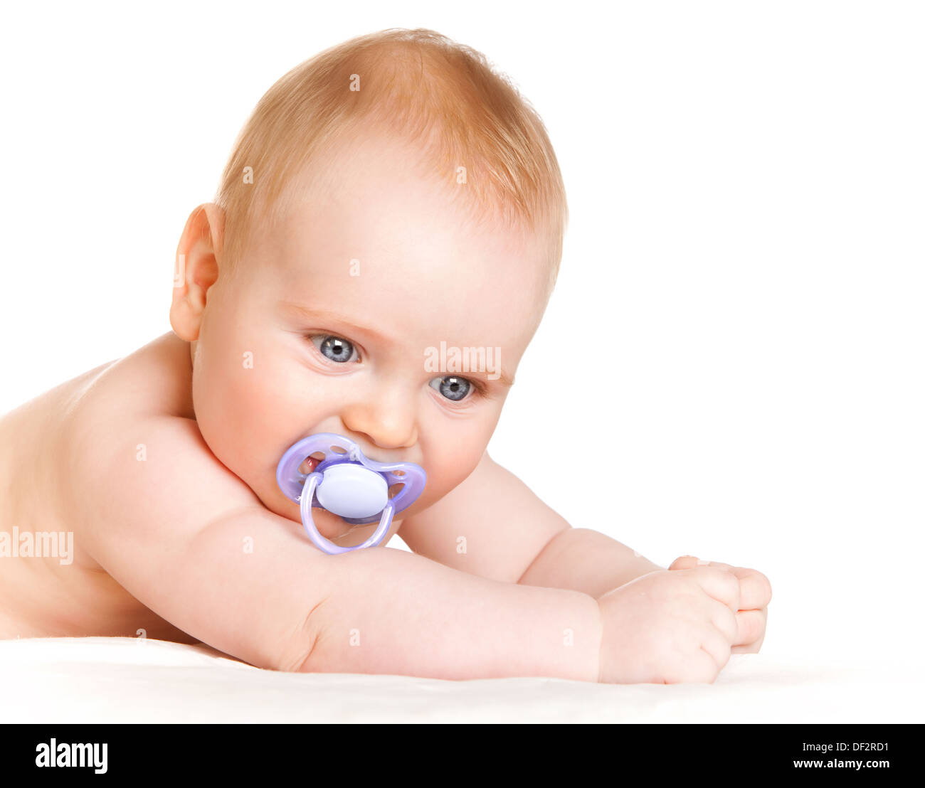 six-month-old baby on a white background Stock Photo - Alamy