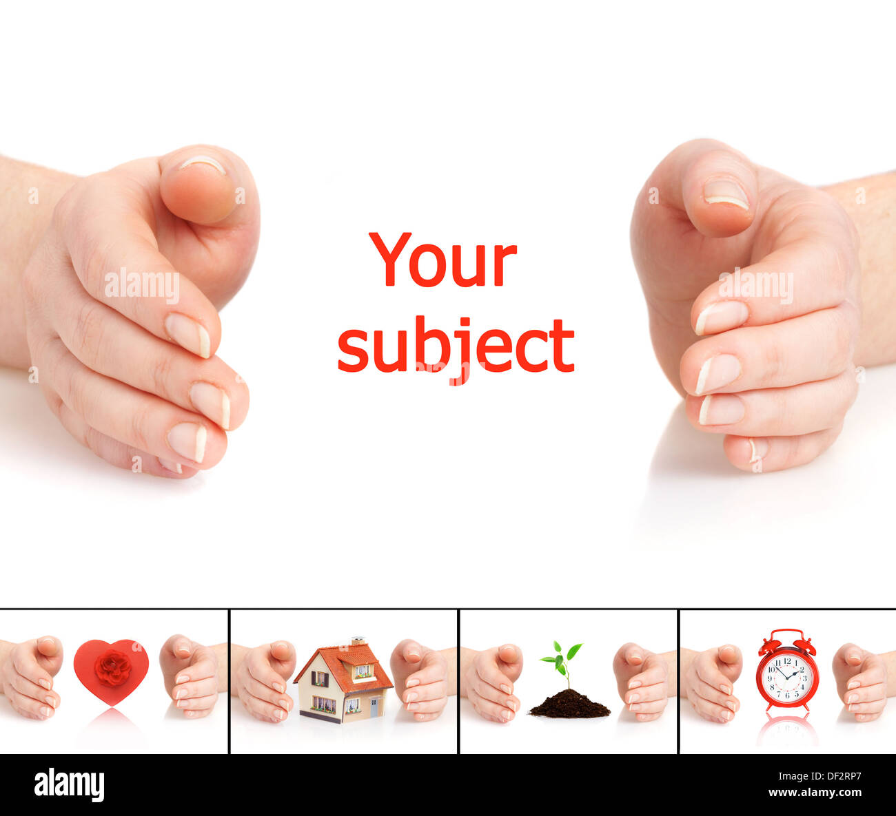 Human hands on a white background. With a place for an insert of any ...
