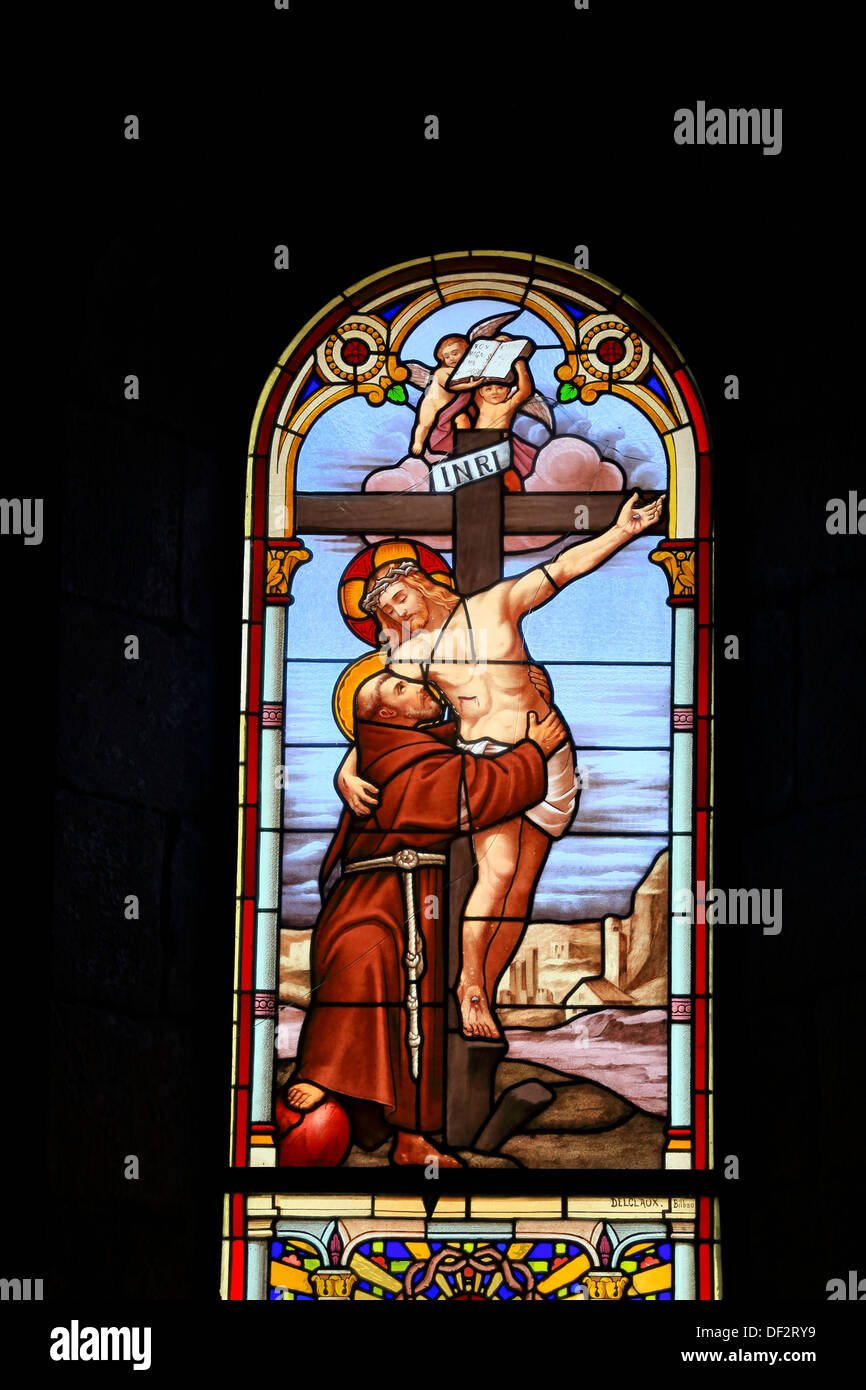 Stained glass window in Bermeo Catholic Church Stock Photo - Alamy