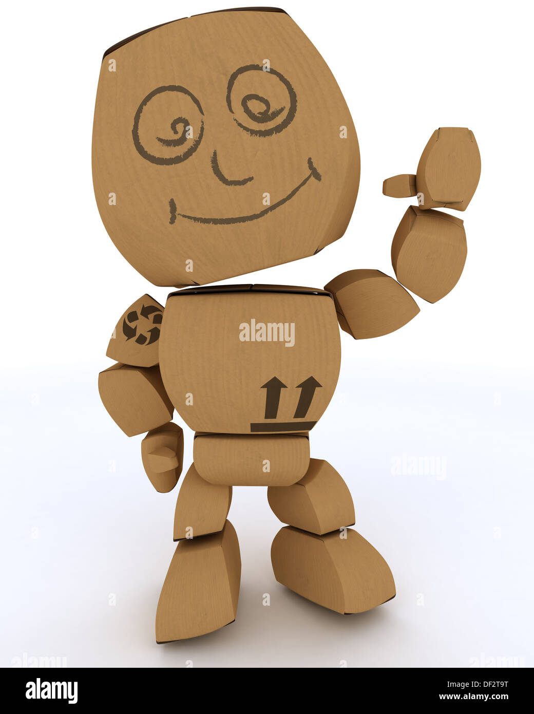 3D render of a Cardboard Box figure waving hello Stock Photo - Alamy