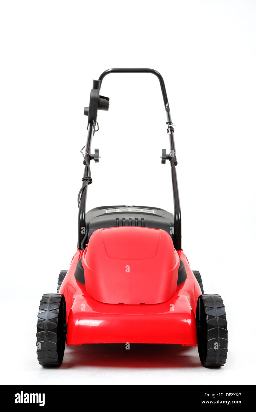 new red lawnmower isolated on white, studio shoot Stock Photo - Alamy
