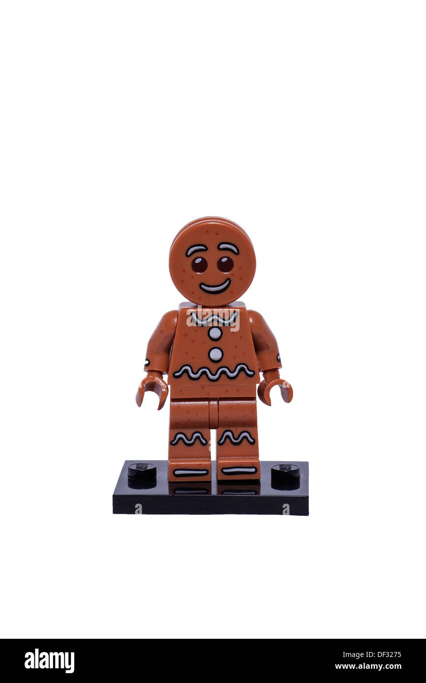 A Gingerbread man Lego minifigure on a white background Stock Photo - Alamy
