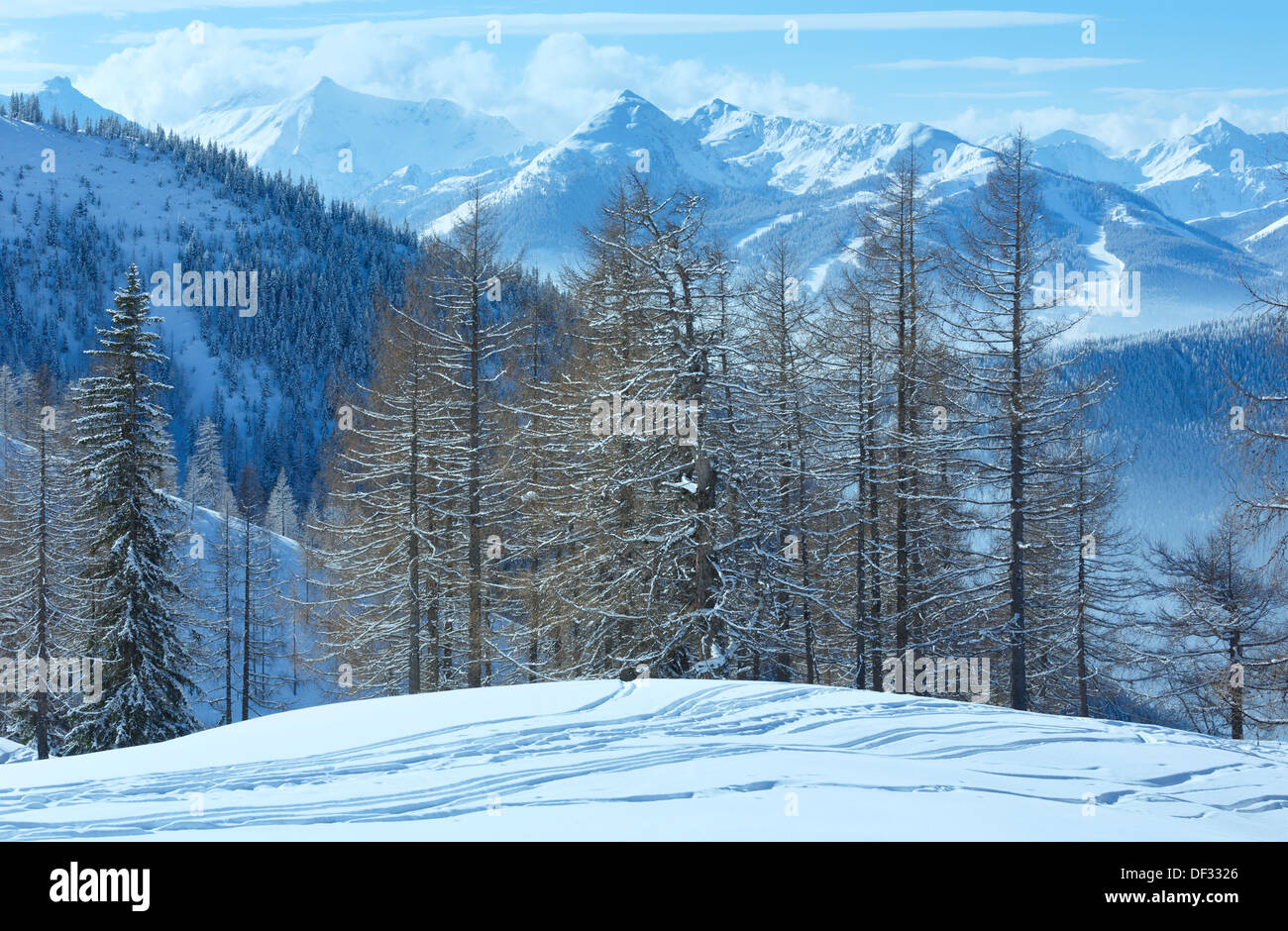 Winter hazy veiw from Dachstein mountain massif (Austria Stock Photo ...