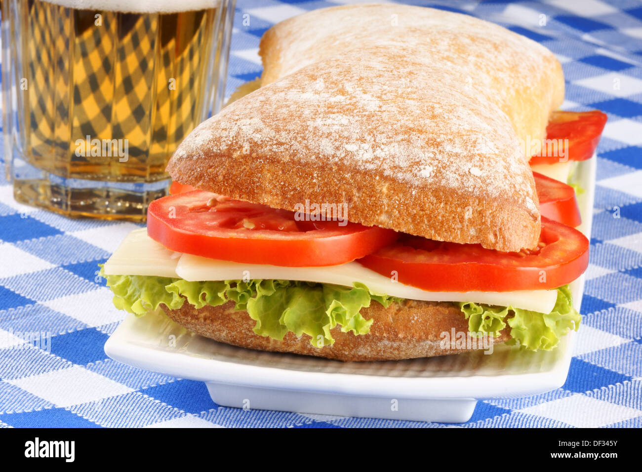 Close-up of an italian panino (sandwich) with freshly baked ciabatta ...