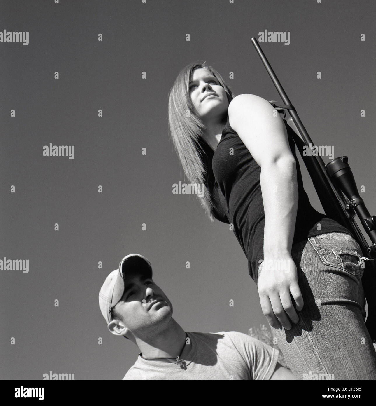 Woman with hunting rifle hi-res stock photography and images - Alamy