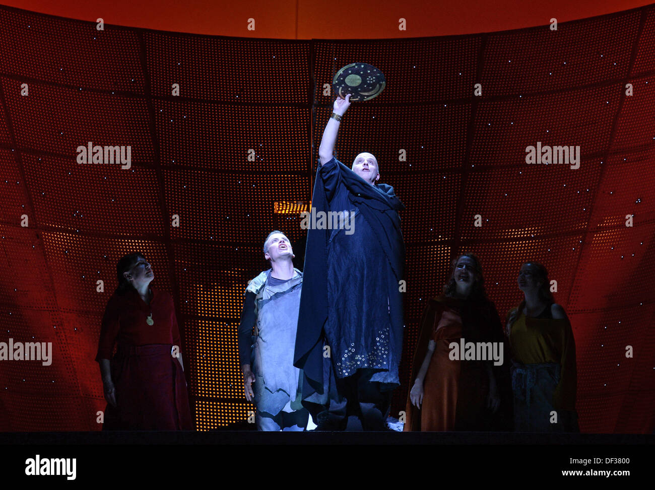 Opera singer Gerd Vogel (front) rehearses the opera 'Sky Disc', an ...