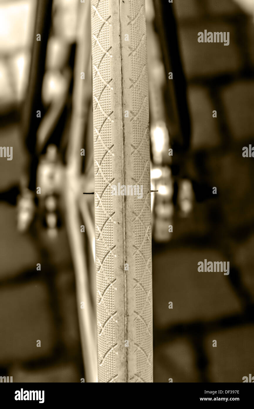 Detail of a rubber wheel vintage city bike Stock Photo - Alamy