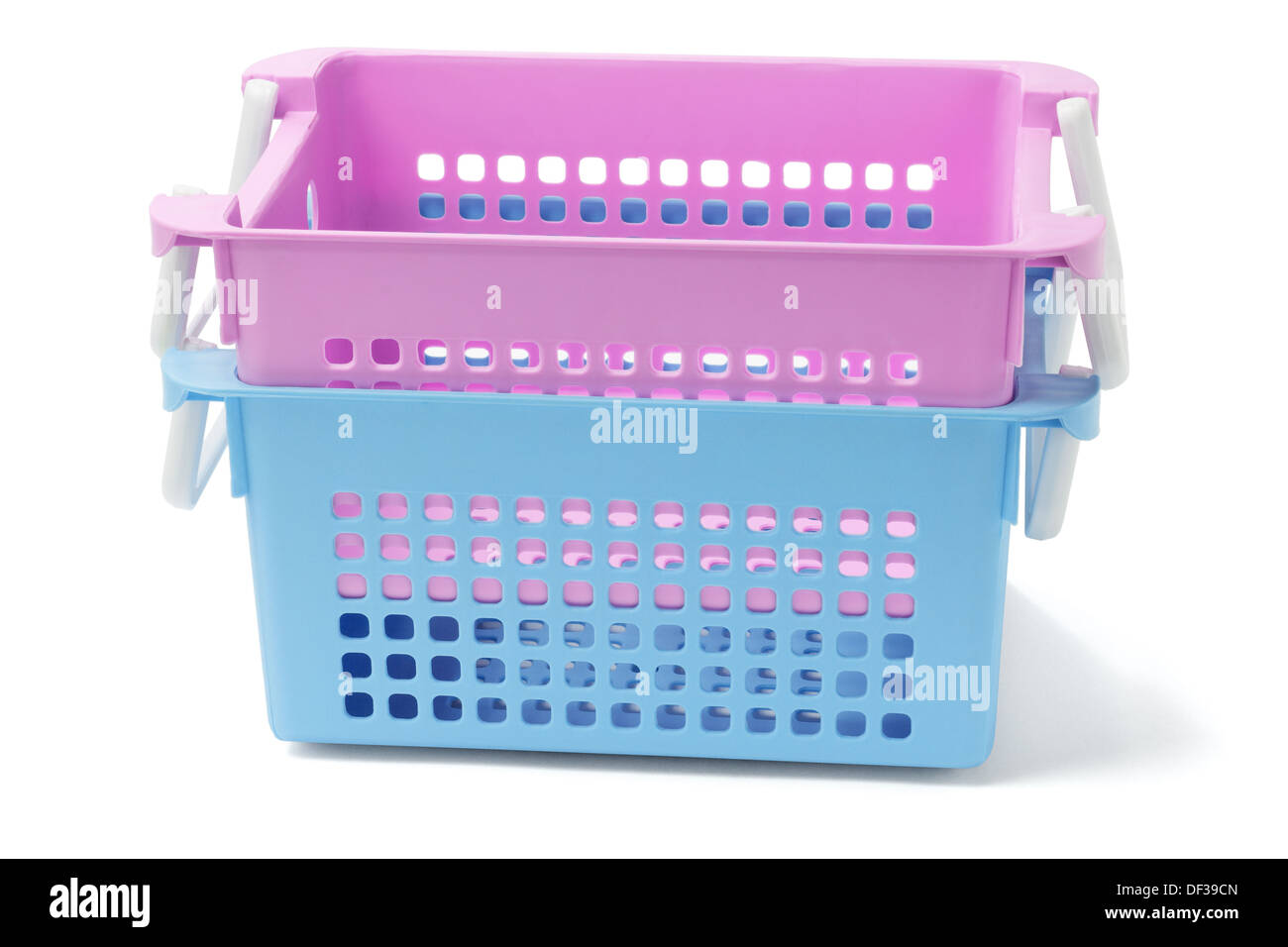 Two Plastic Baskets On White Background Stock Photo - Alamy