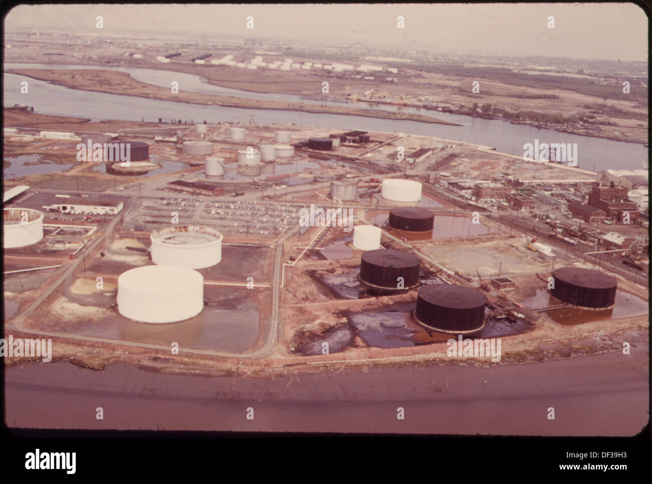 This image shows the American Cyanamid and BP storage tanks on the New ...