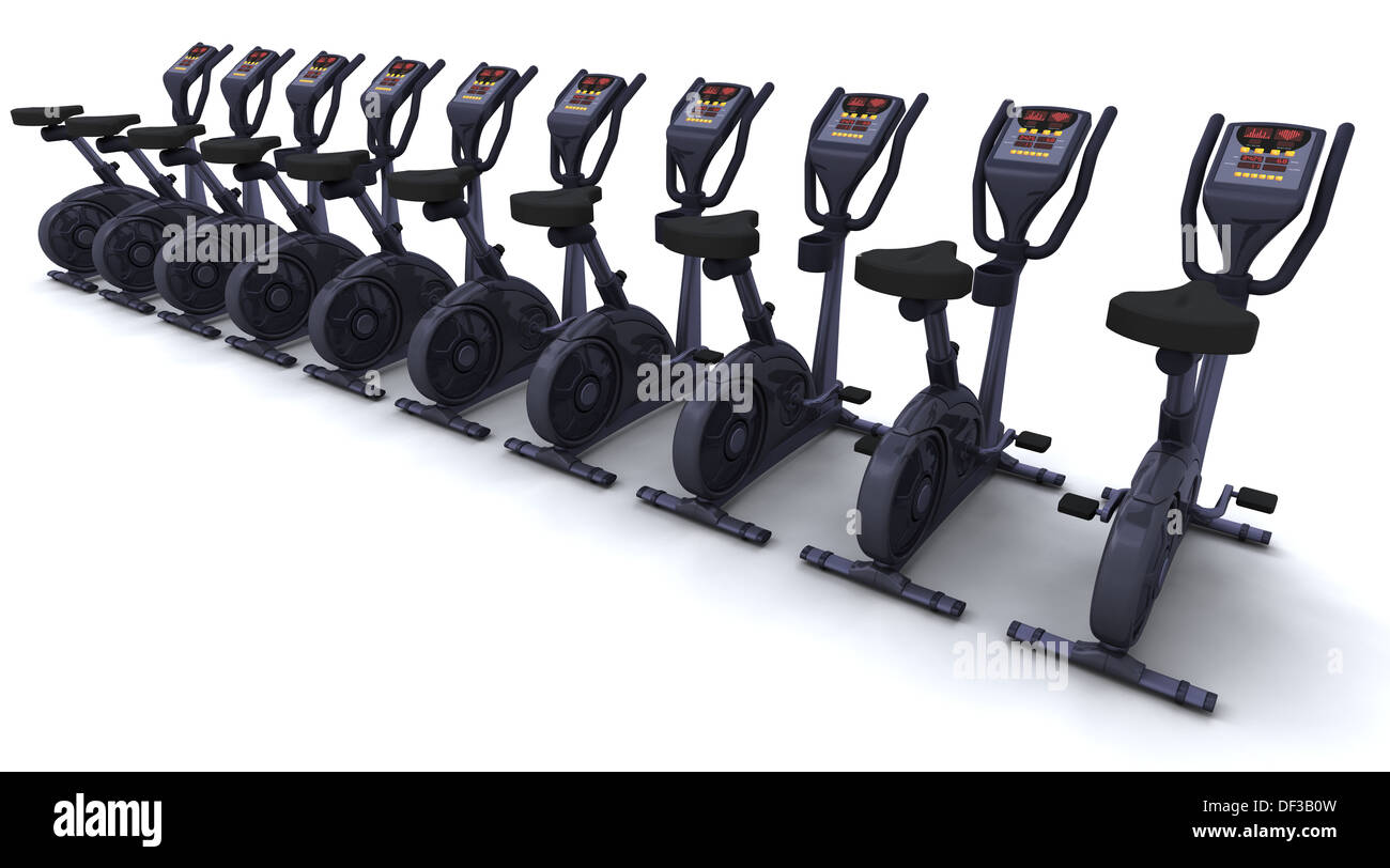 3D render of exercise bikes isolated on white Stock Photo - Alamy