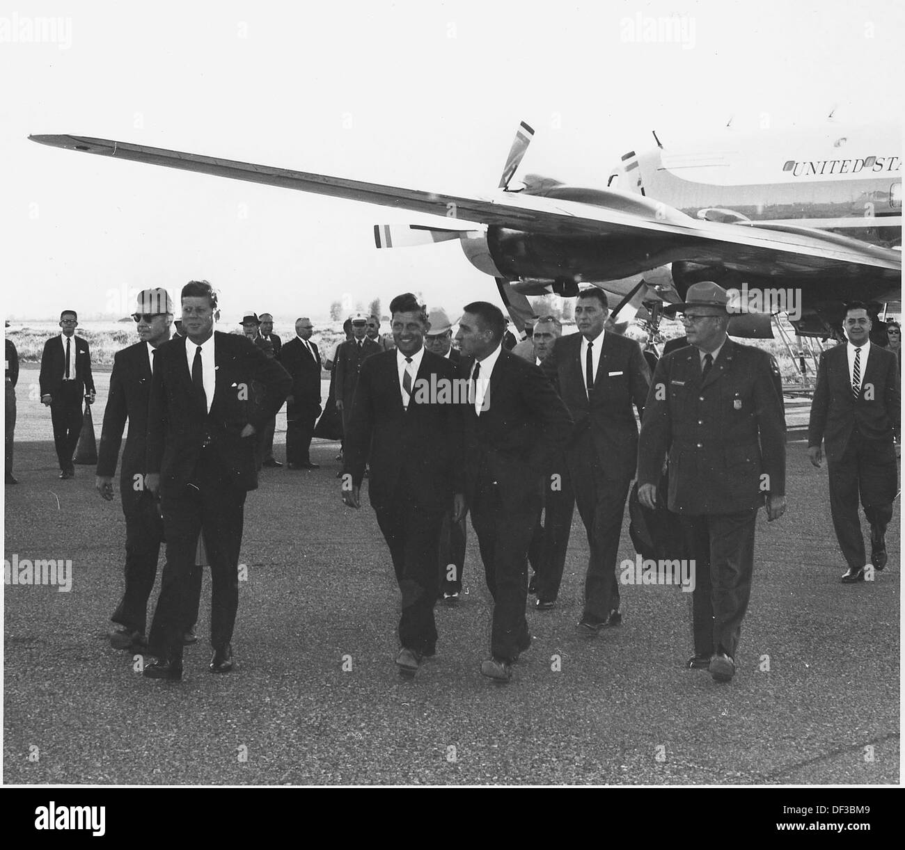 This image shows the arrival of President John F. Kennedy and his ...