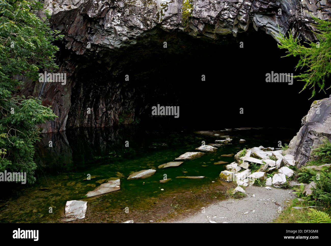 Rydal Cave Caves at disused former old slate quarry near Rydal Water ...