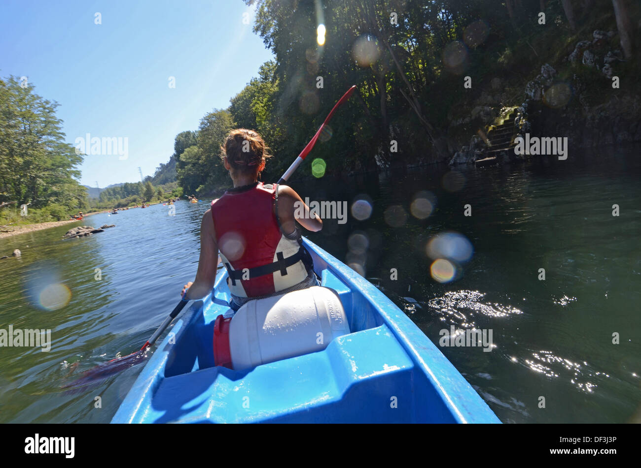 Young woman kayaking in Sella River, Asturias, Spain Stock Photo - Alamy