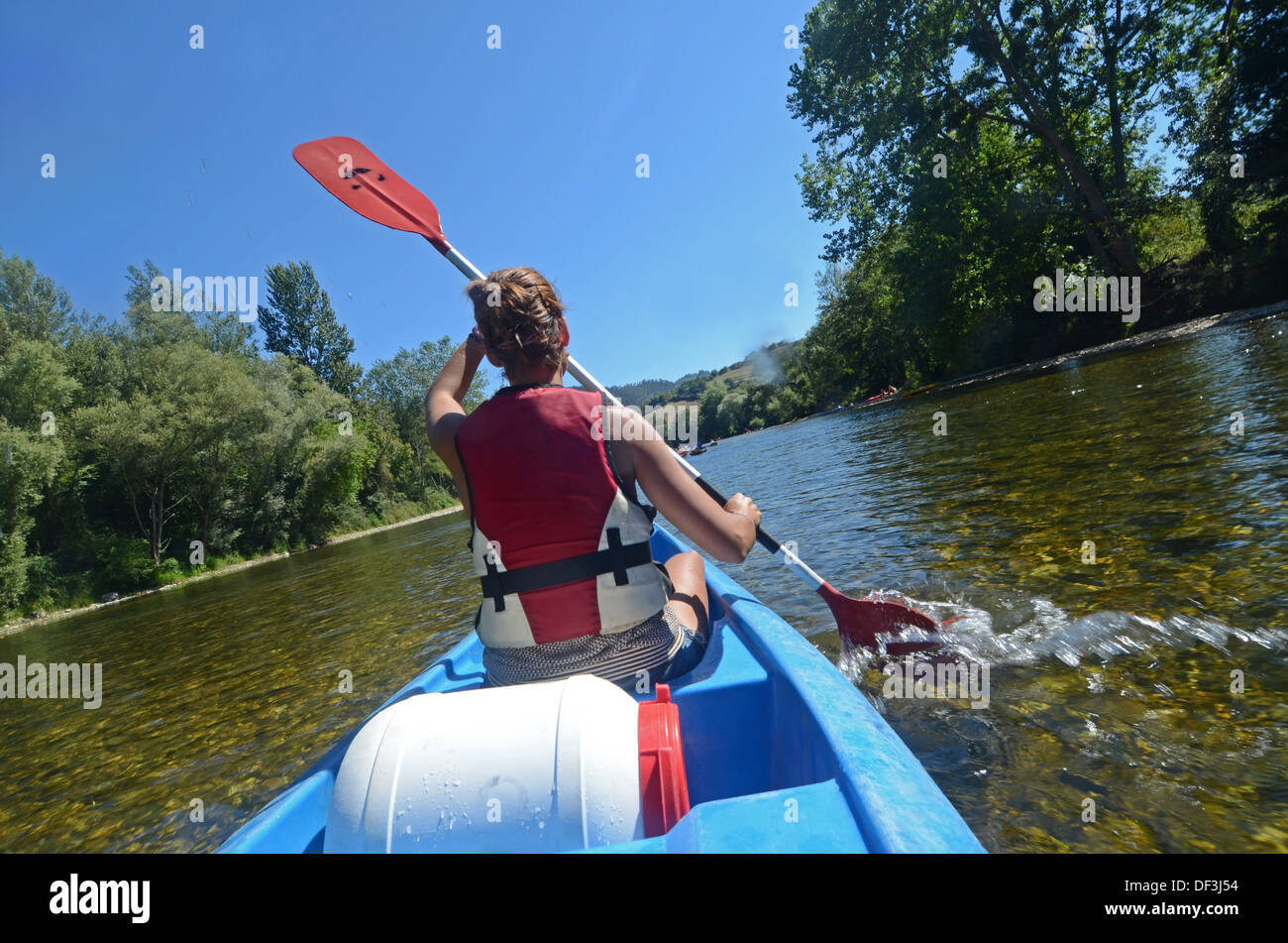 Young woman kayaking in Sella River, Asturias, Spain Stock Photo - Alamy