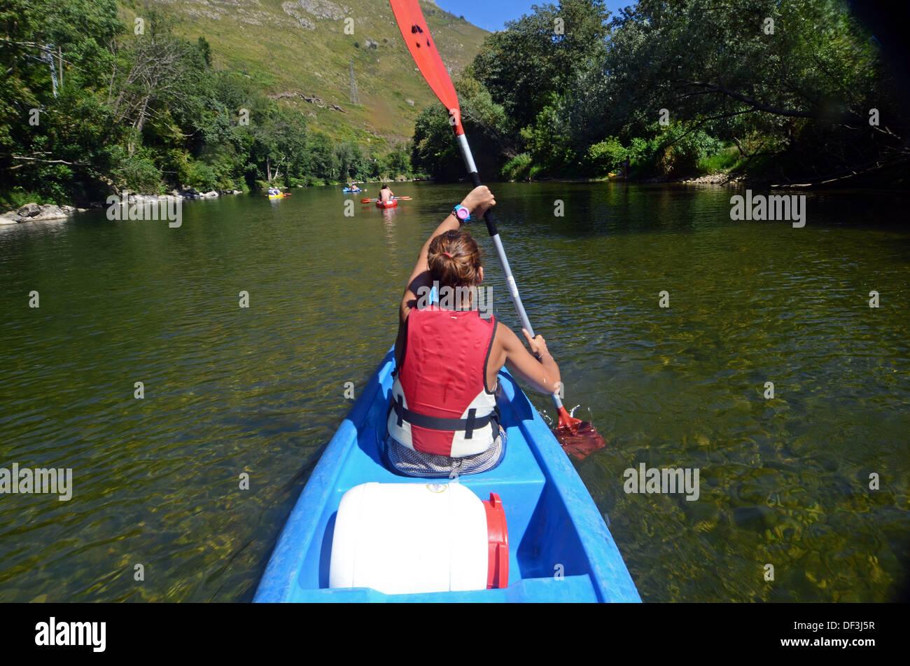 Young woman kayaking in Sella River, Asturias, Spain Stock Photo - Alamy