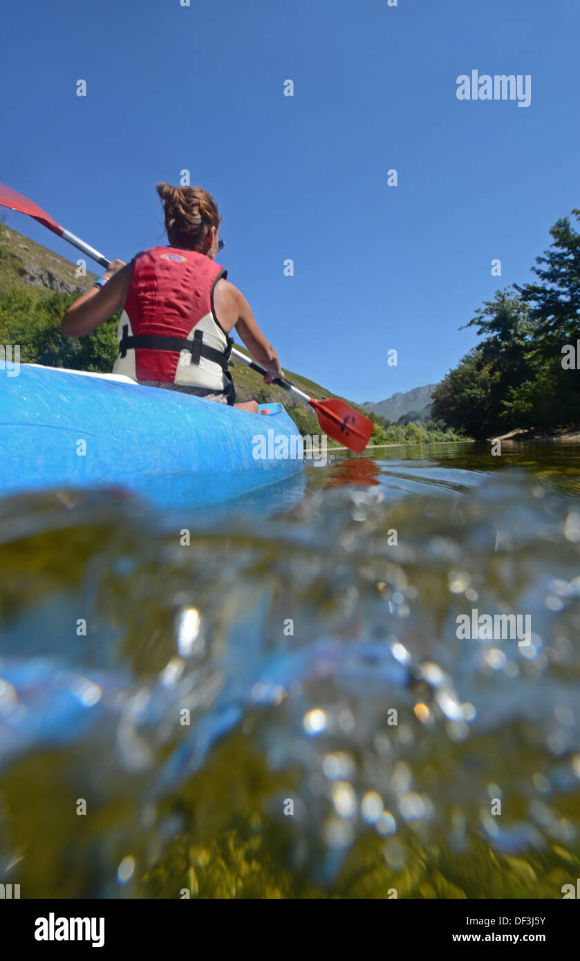 Young woman kayaking in Sella River, Asturias, Spain Stock Photo - Alamy