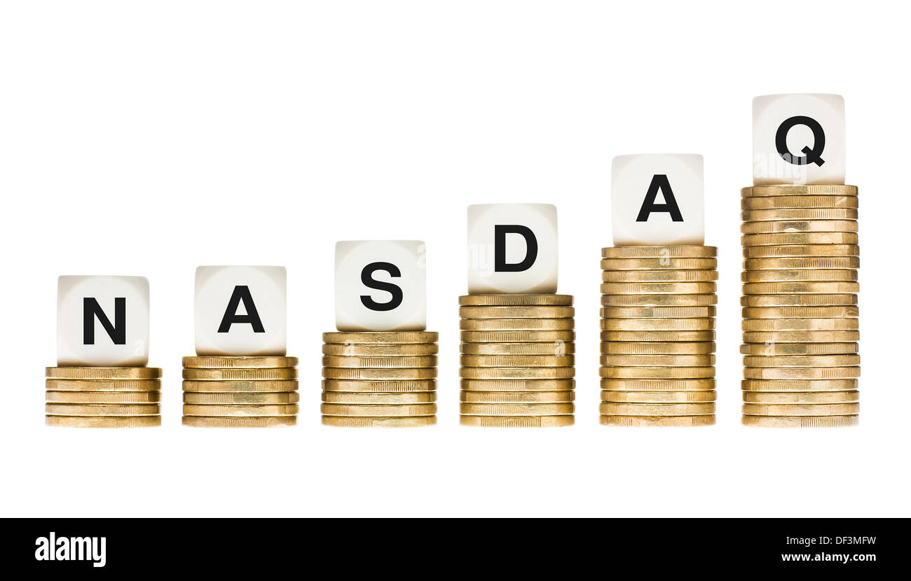 NASDAQ Stock Exchange Letters on Stacks of Gold Coins Stock Photo - Alamy