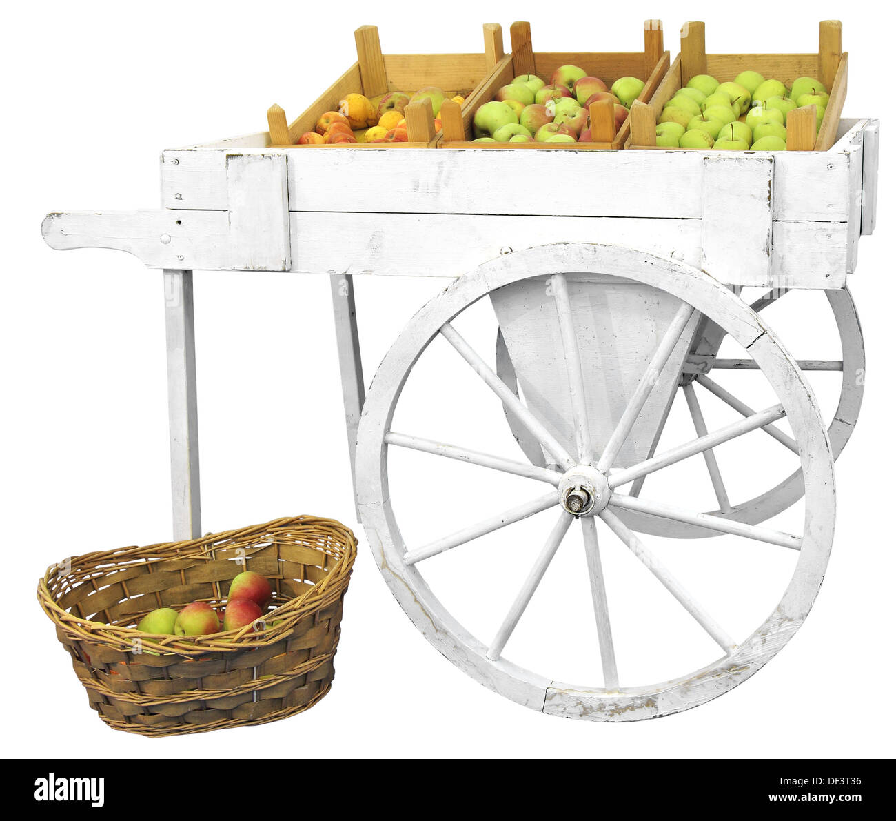 Old wooden cart with apples isolated on white background Stock Photo ...