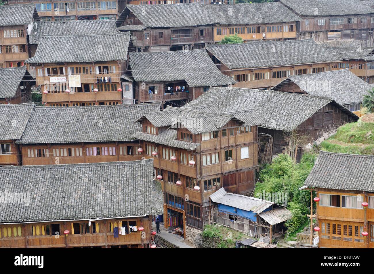 Ping An village, Longji (Dragon´s Backbone) terraced rice fields area ...