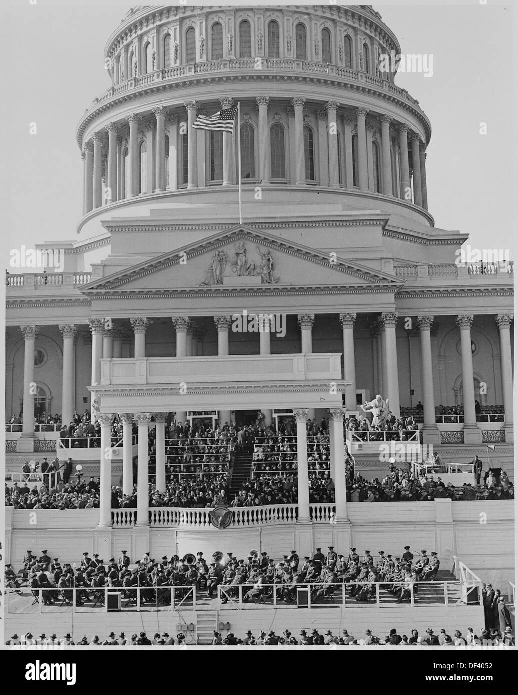 This image captures a distance view of President Harry S. Truman ...