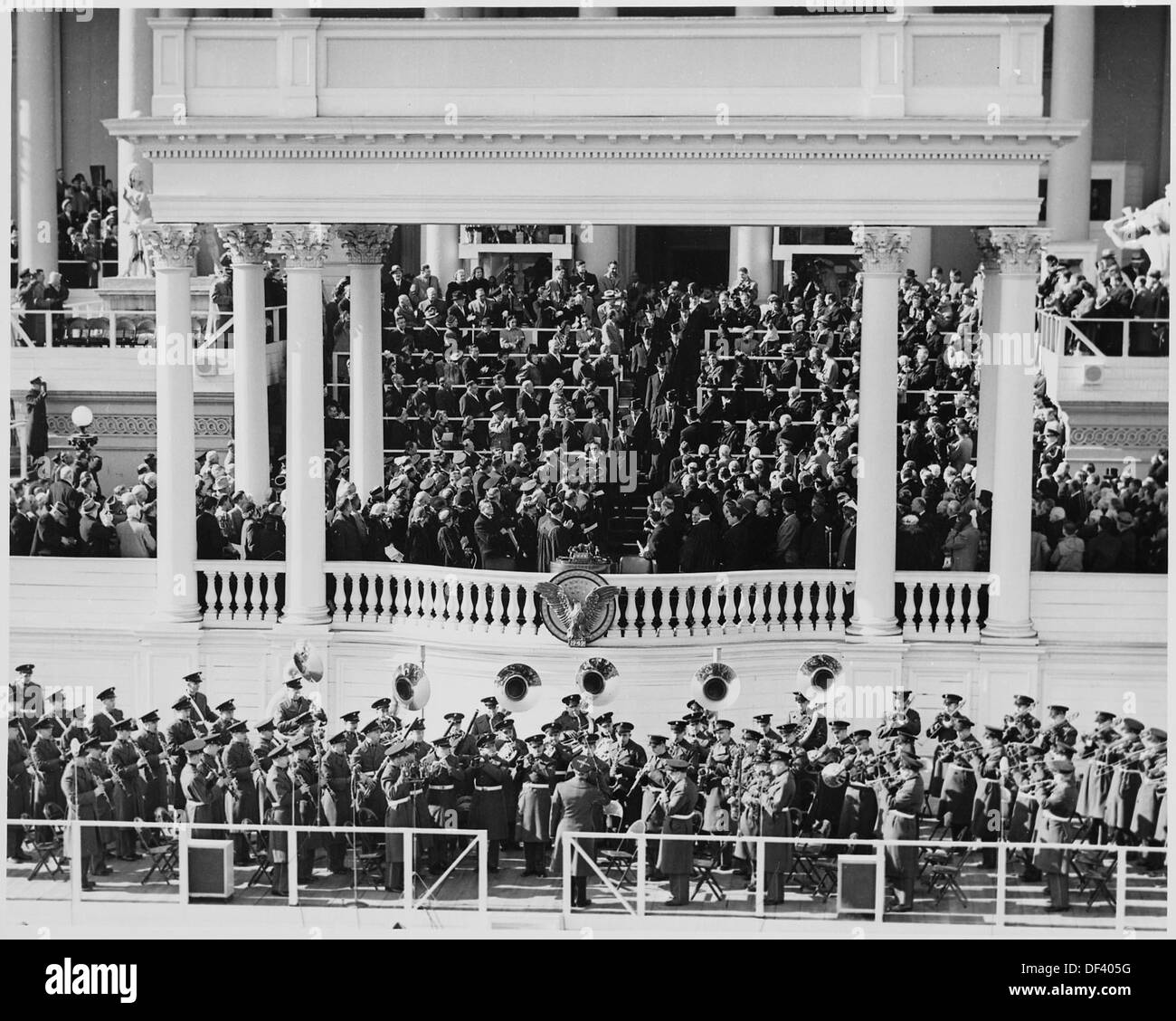 A distance view of President Harry S. Truman's inauguration, showing ...