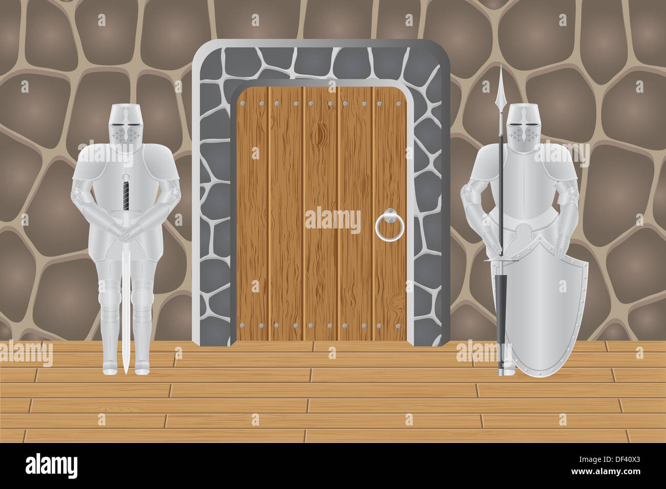 knights in castle guarding door illustration isolated on background ...