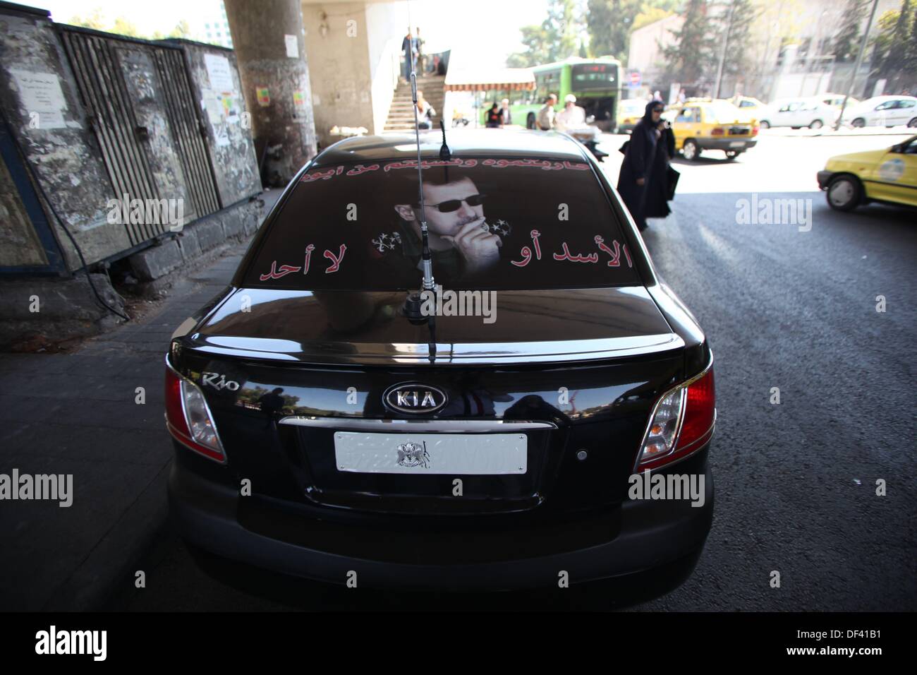 A car of an officer of security forces in the centre of Damascus, Syria ...