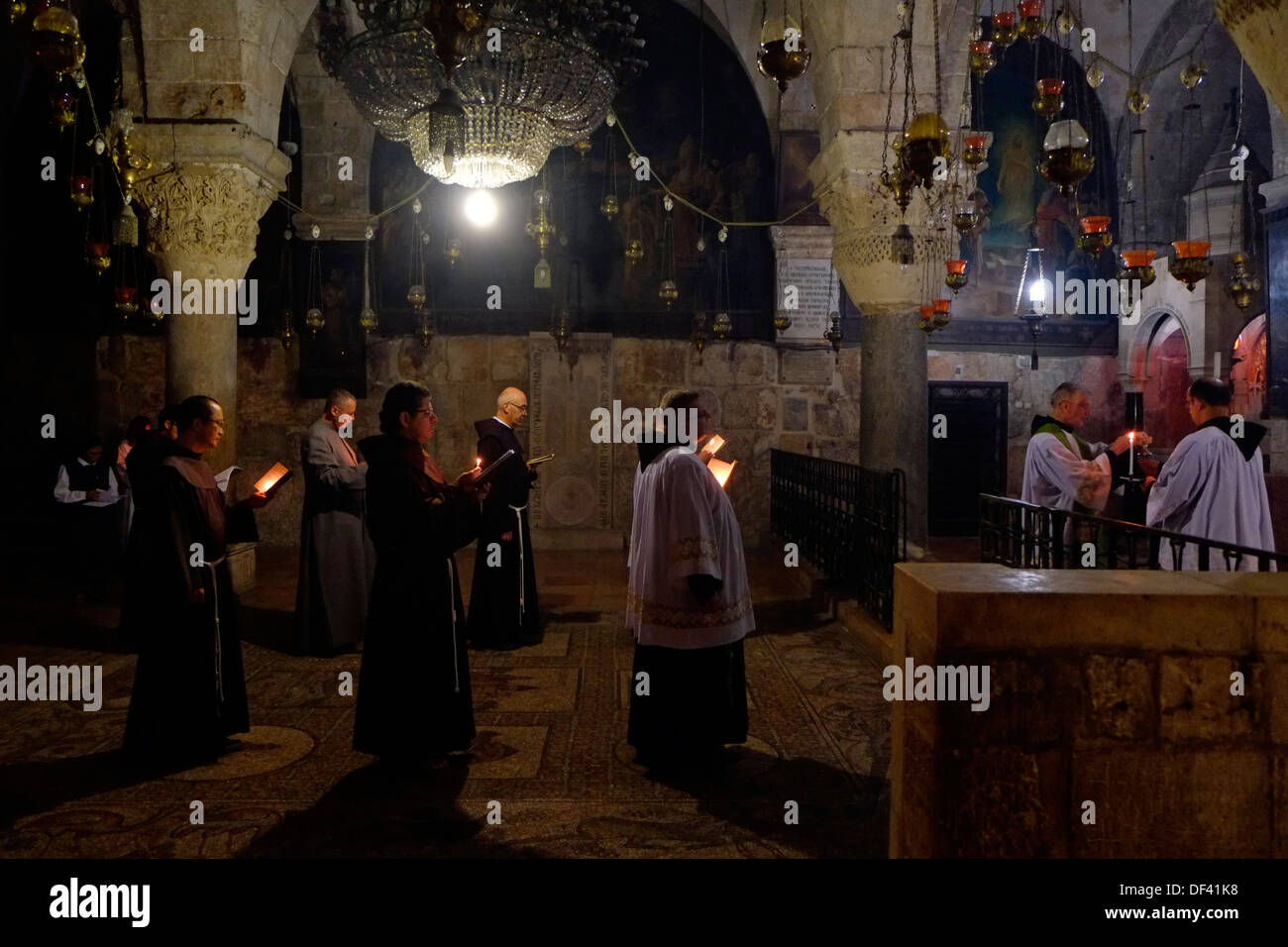 Franciscan priests and friars taking part in a Roman catholic mass ...
