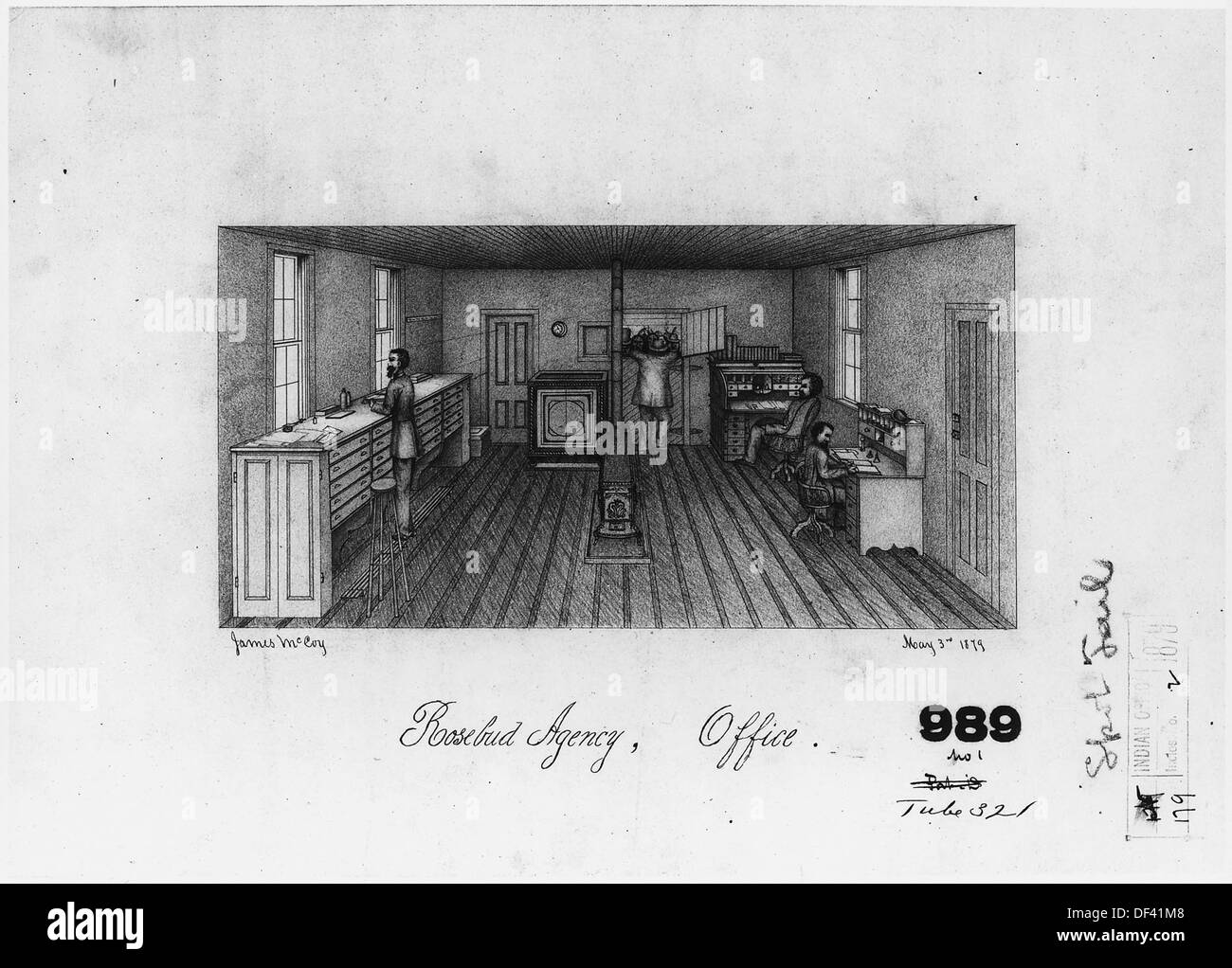 A historic drawing of the Rosebud Agency office, one of the ...