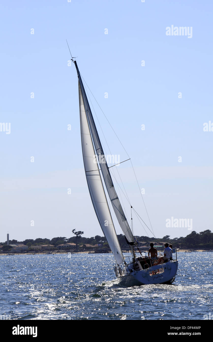 Sailboat sailing near Cap Ferret, Arcachon Basin, Gironde, France Stock ...